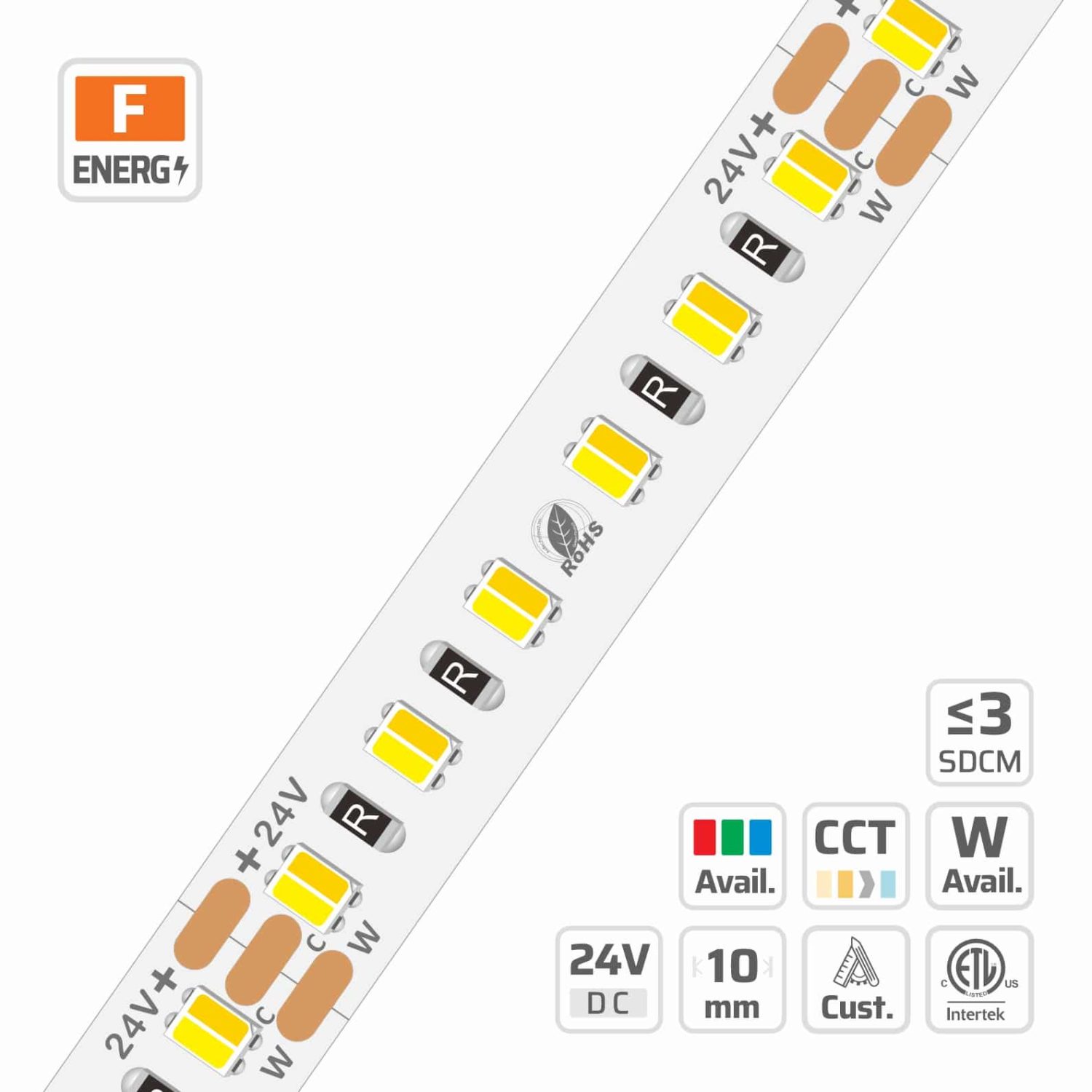 10mm | 24V | 120LEDs | 19.2W | 50cut | #5588 CCT LED Strip Light ...
